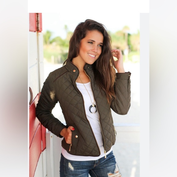 Love Tree | Jackets & Coats | New Love Tree Quilted Olive Green Bomber ...